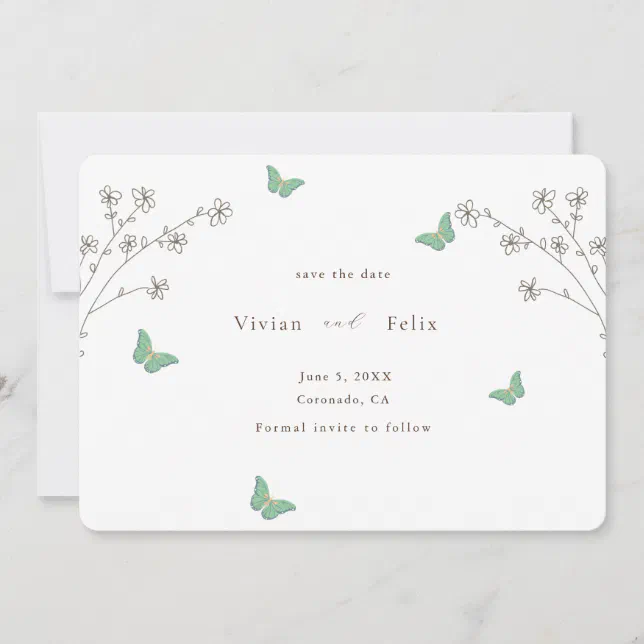 Elegant Dark Gold Butterfly Save The Date Invitation | Zazzle