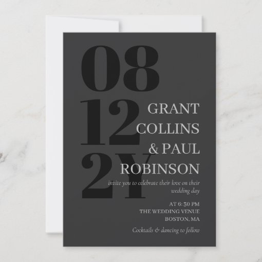 Elegant Dark Gray & Black Typography Wedding Invitation | Zazzle