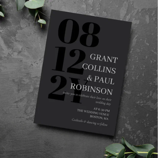 Elegant Dark Gray & Black Typography Wedding Invitation | Zazzle