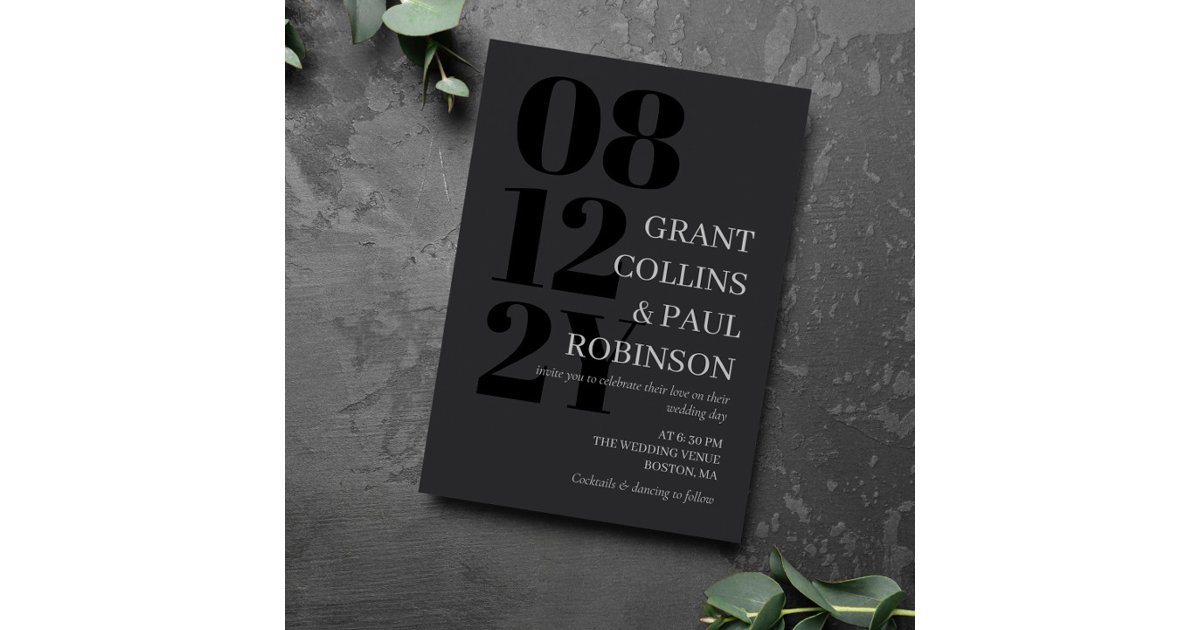 Elegant Dark Gray & Black Typography Wedding Invitation | Zazzle