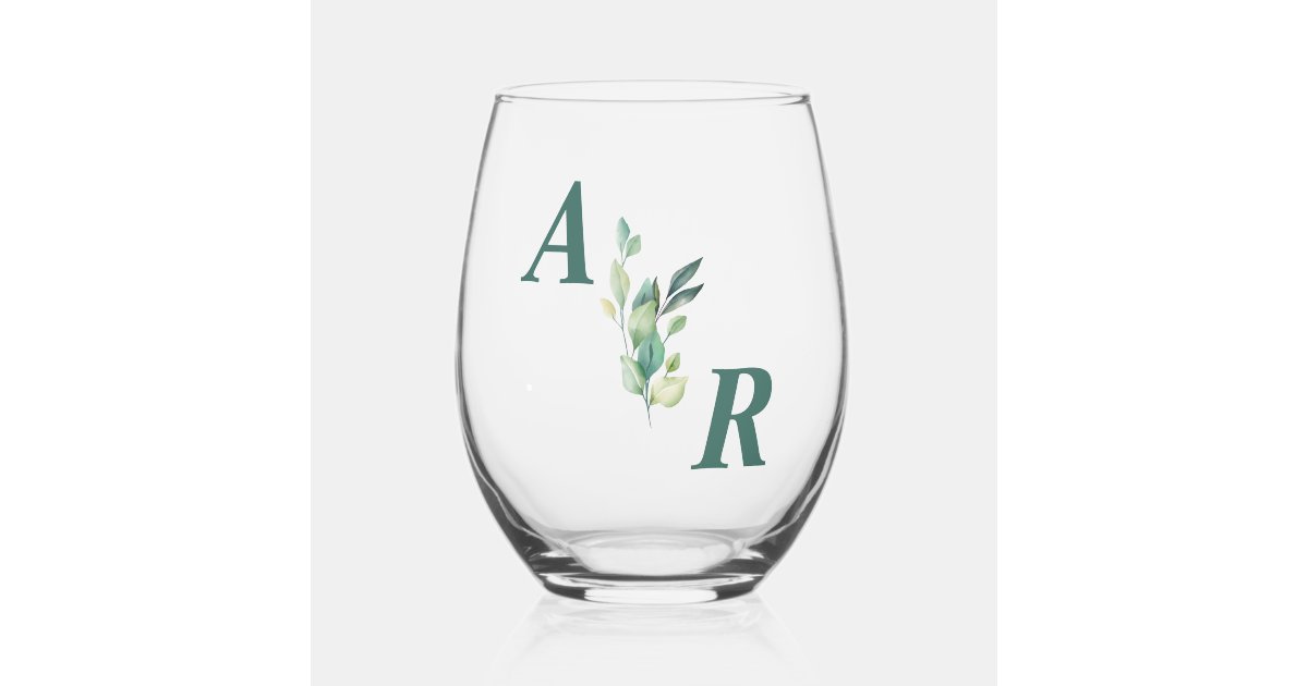 Elegant Dark Green Floral Wedding Stemless Wine Glass | Zazzle