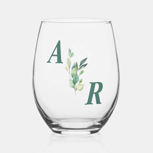 Elegant Dark Green Floral Wedding Stemless Wine Glass | Zazzle