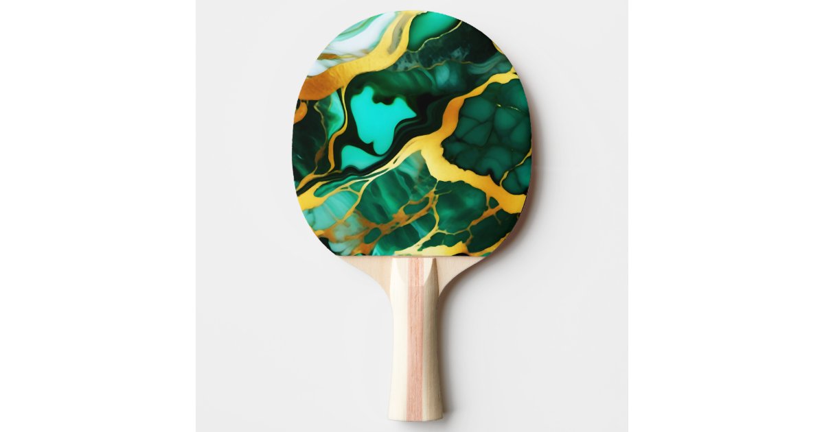 Elegant dark green golden yellow Faux Marble Ping Pong Paddle | Zazzle