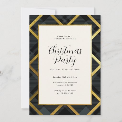 Elegant Dark Green Tartan Plaid Christmas Party Invitation | Zazzle