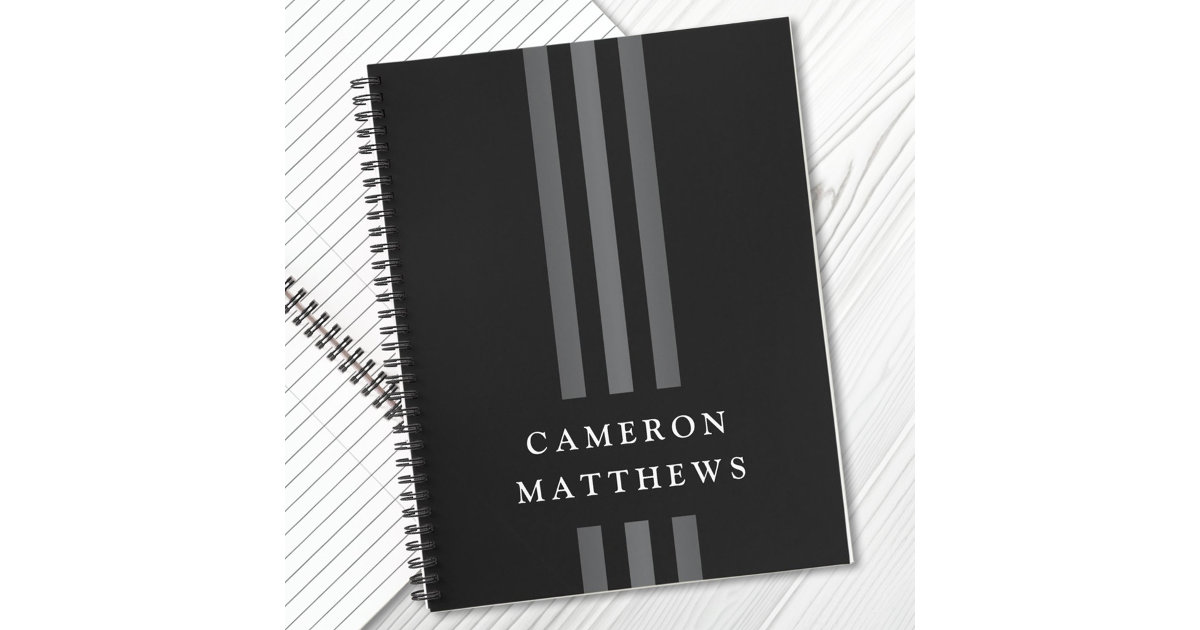Elegant dark lines modern monogrammed black notebook | Zazzle
