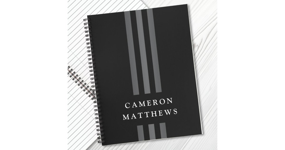Elegant dark lines modern monogrammed black notebook | Zazzle