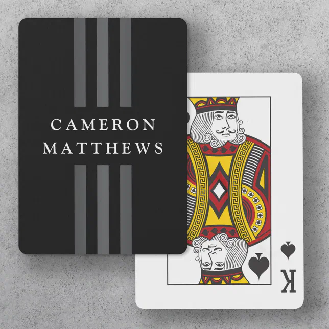 Elegant dark lines modern monogrammed black poker cards | Zazzle