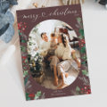 Elegant Dark Mauve Merry Christmas Photo Holiday Card | Zazzle
