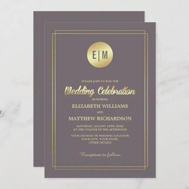 Elegant Dark Mocha Gold Minimalist Wedding Invitation | Zazzle