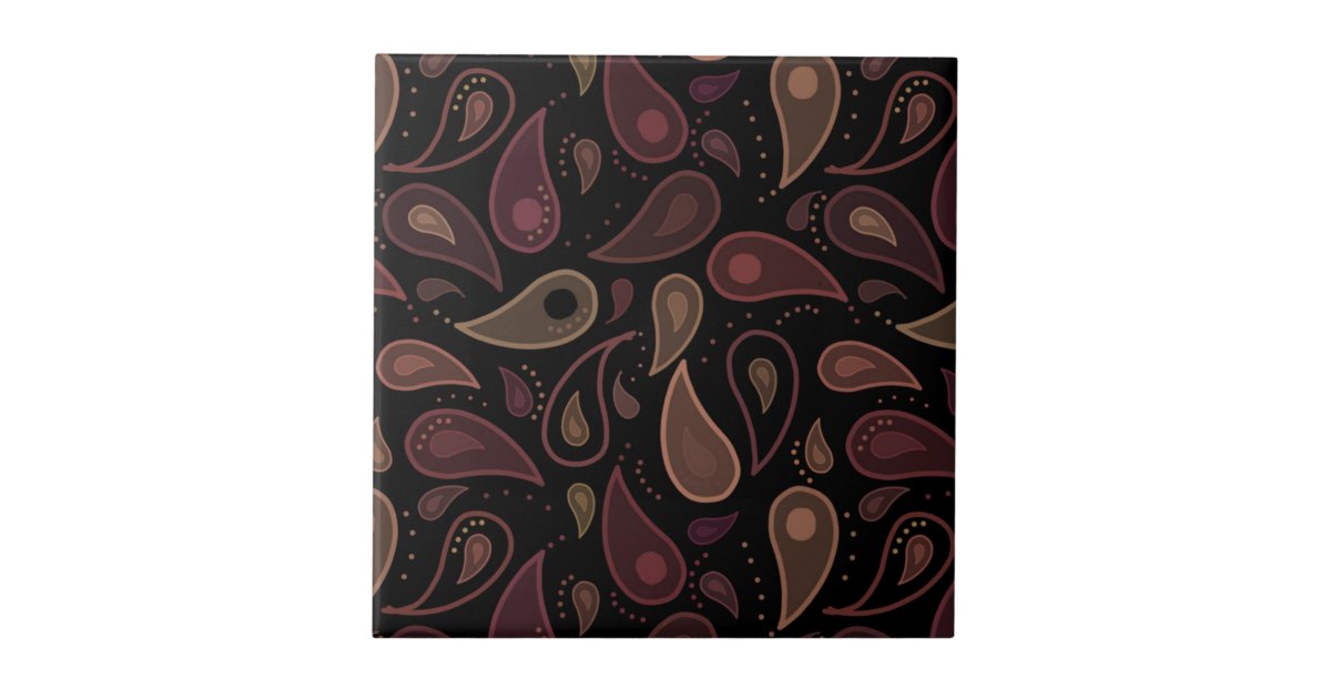 Elegant Dark Modern Paisley Pattern Ceramic Tile | Zazzle
