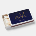 Elegant Dark Navy Blue Gold Wedding Monogram Matchboxes | Zazzle