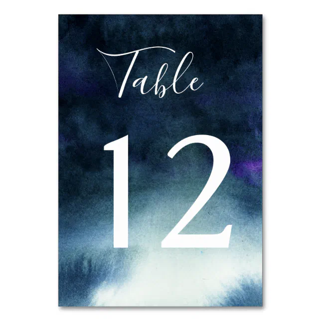 Elegant Dark Navy Blue Watercolor Ombre Table Number | Zazzle