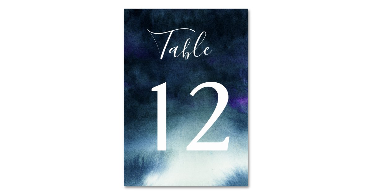 Elegant Dark Navy Blue Watercolor Ombre Table Number | Zazzle