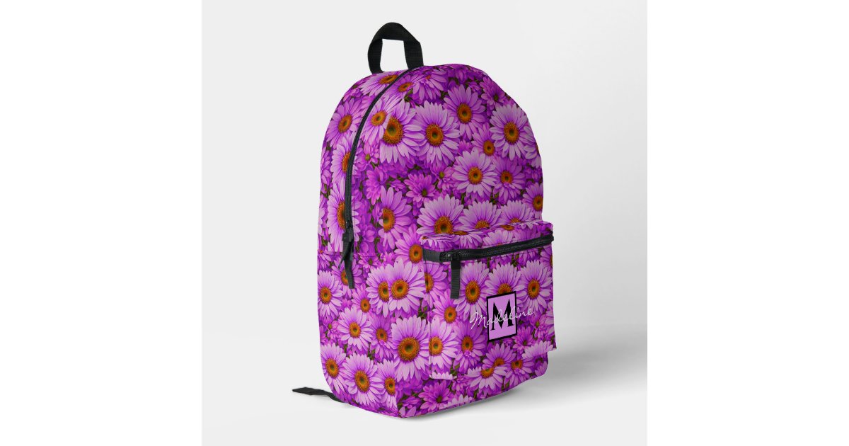 Elegant dark pink magenta floral daisies printed backpack | Zazzle