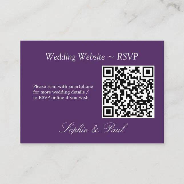 Elegant Dark Purple QR Code Website RSVP Card | Zazzle