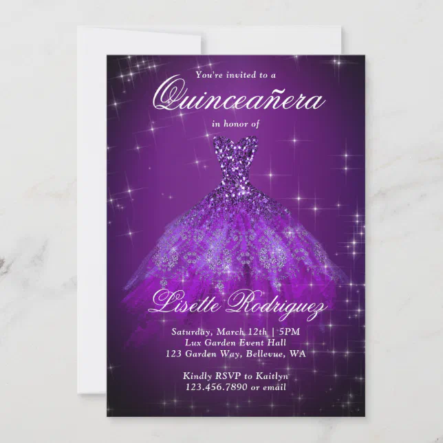 Elegant Dark Purple Quinceanera Invitation | Zazzle
