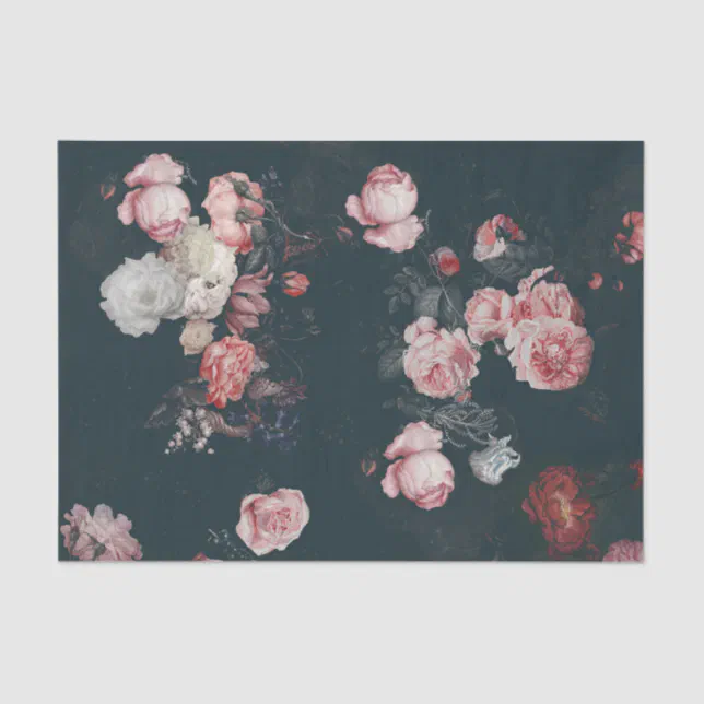 Elegant Dark Rich Dutch Floral Pink Roses Tissue Paper | Zazzle