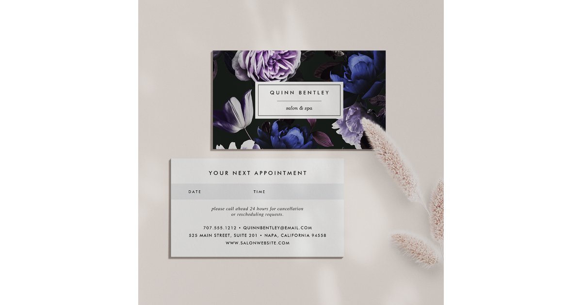 Elegant Dark Violet Floral Appointment Card | Zazzle