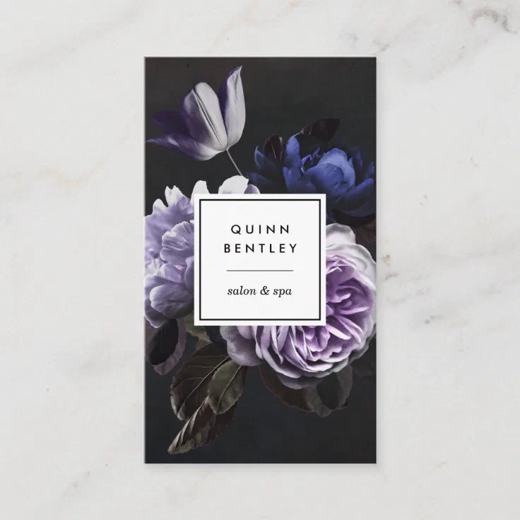 Elegant Dark Violet Floral Bouquet | Vertical Business Card | Zazzle