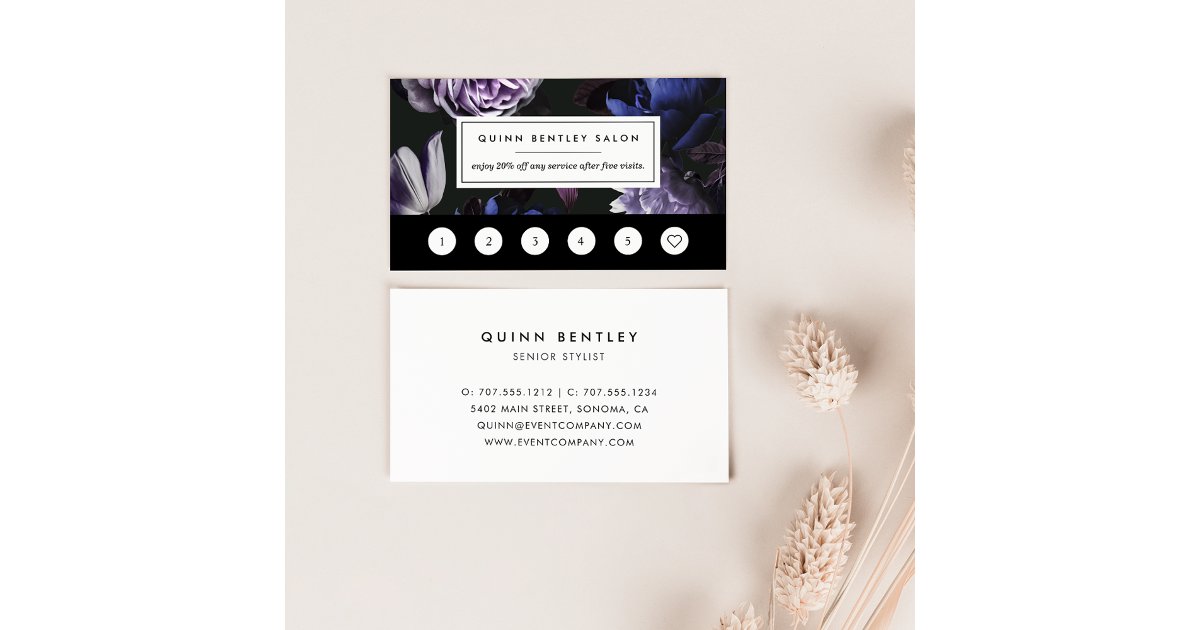 Elegant Dark Violet Floral Loyalty Card | Zazzle