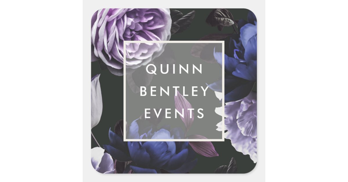 Elegant Dark Violet Floral Personalized Square Sticker | Zazzle.com