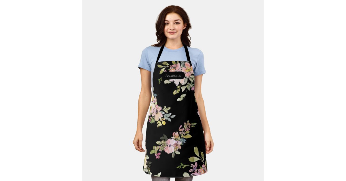 Elegant Dark Watercolor Floral Custom Apron | Zazzle
