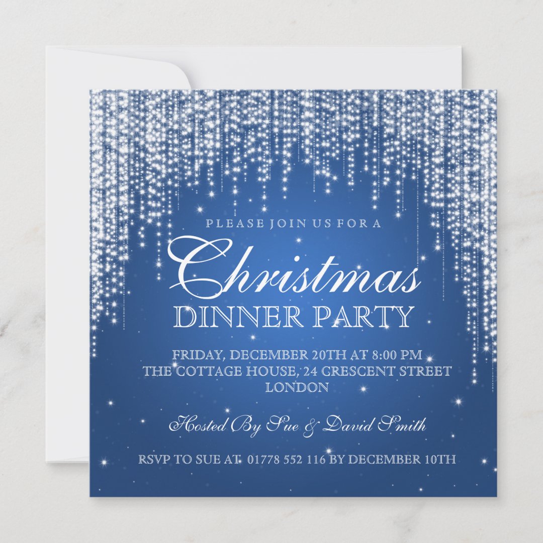 Elegant Dazzle Christmas Holiday Party Blue Invitation | Zazzle