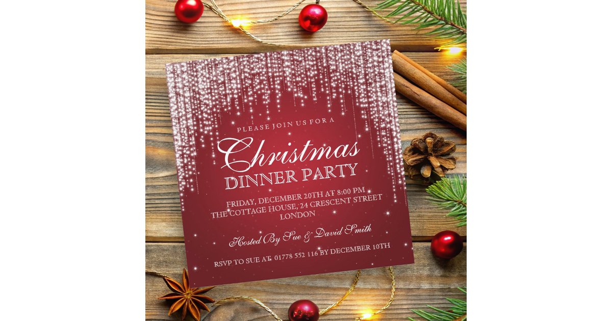 Elegant Dazzle Christmas Holiday Party Red Invitation | Zazzle