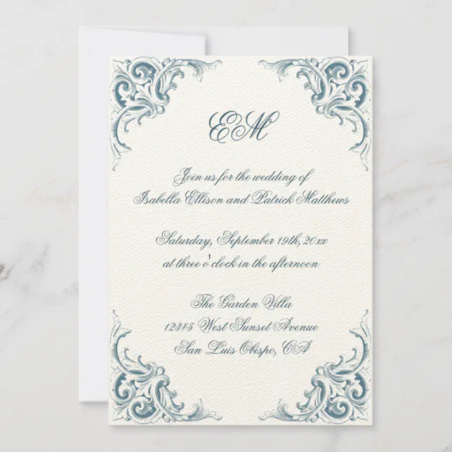 Elegant Decorative Baroque Calligraphy Wedding Invitation | Zazzle