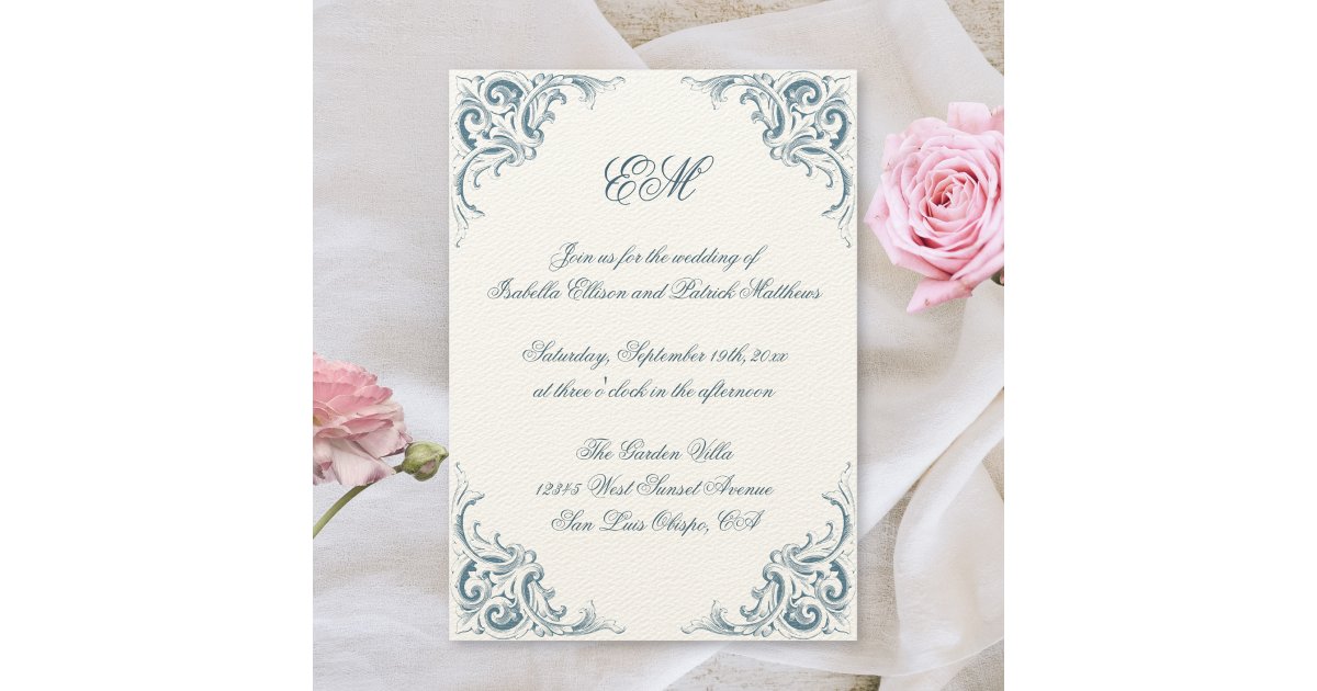Elegant Decorative Baroque Calligraphy Wedding Invitation | Zazzle