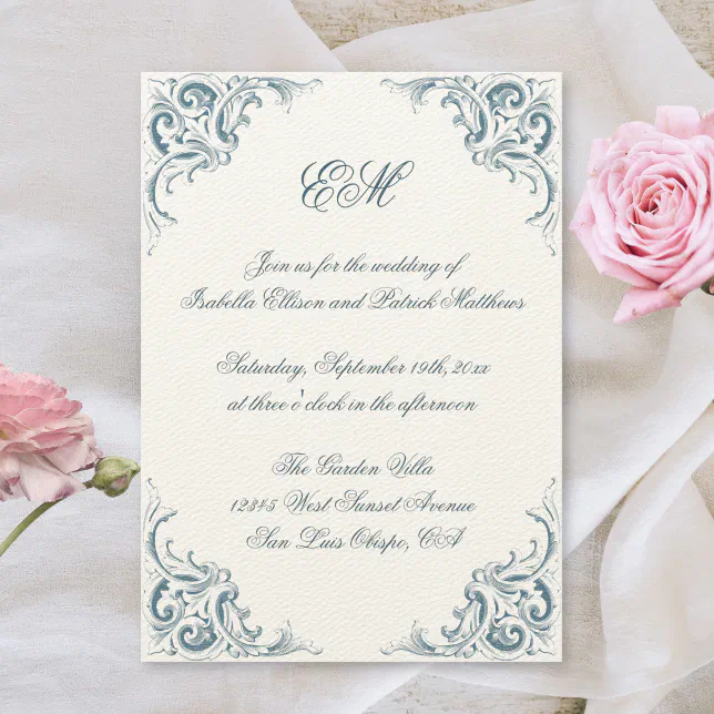 Elegant Decorative Baroque Calligraphy Wedding Invitation | Zazzle