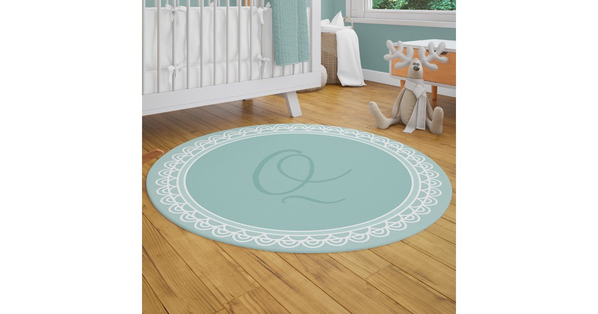 Elegant Decorative Frame Monogram Teal Rug | Zazzle