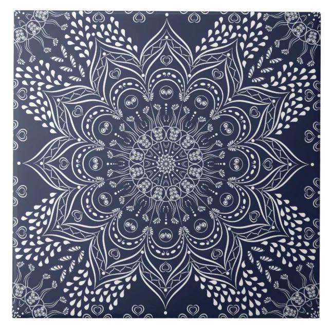 Elegant Decorative Mandala Navy Blue Ceramic Tile | Zazzle