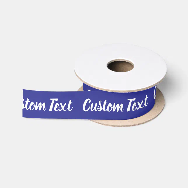 Elegant Deep Blue and White Script Text Template Satin Ribbon | Zazzle