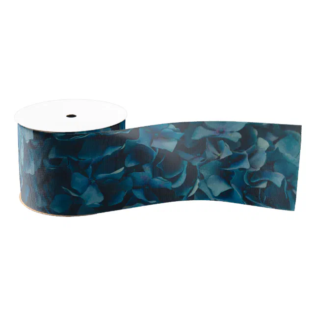Elegant Deep Blue Hydrangeas Grosgrain Ribbon | Zazzle