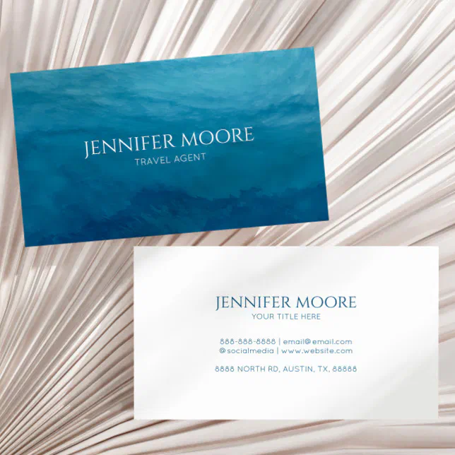 Elegant Deep Blue Ocean Sea Beach Business Card | Zazzle