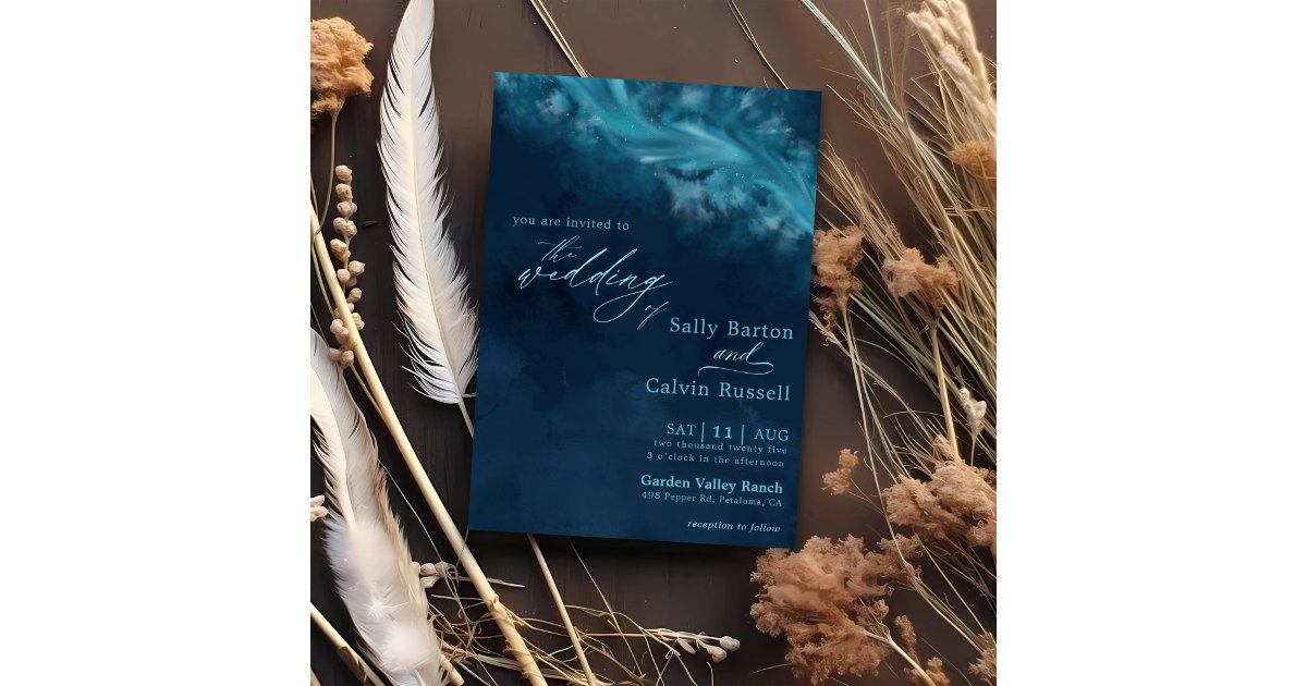 Elegant Deep Blue Ocean Wave Wedding Invitation | Zazzle