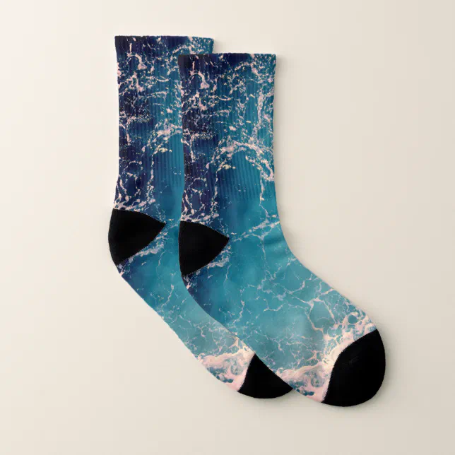 Elegant Deep Blue Ocean Waves Background Socks | Zazzle