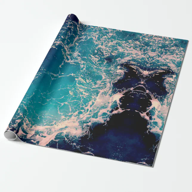 Elegant Deep Blue Ocean Waves Background Wrapping Paper | Zazzle