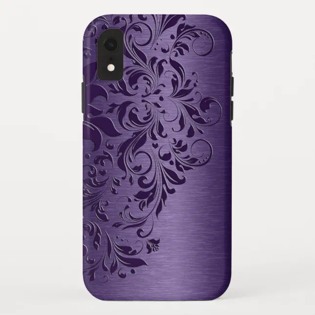 Elegant Deep Purple Floral Lace On Purple Case-Mate iPhone Case | Zazzle