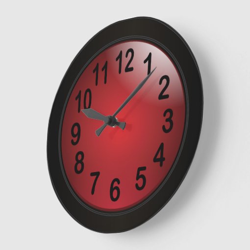 Elegant Deep Red and Black with Bold Black Numbers Large Clock | Zazzle