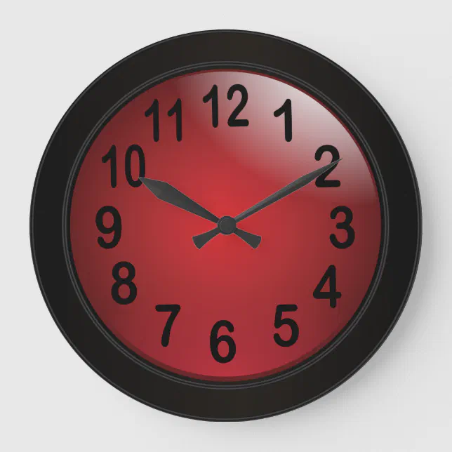 Elegant Deep Red and Black with Bold Black Numbers Large Clock | Zazzle