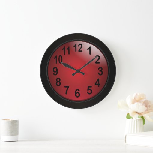 Elegant Deep Red and Black with Bold Black Numbers Large Clock | Zazzle