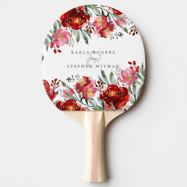 Elegant Deep-Red Garden Flowers Ping Pong Paddle | Zazzle