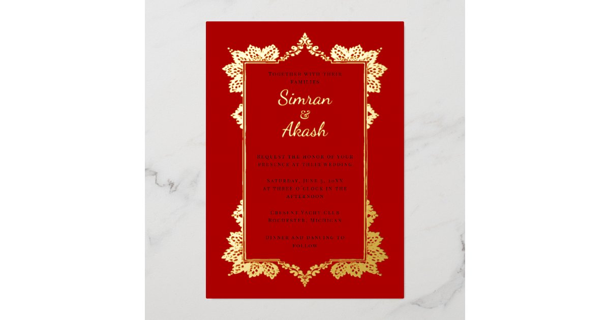 Elegant deep red indian wedding invitation foil invitation | Zazzle