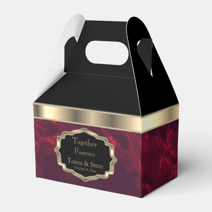 Elegant Deep Red Marble and Gold Favor Box | Zazzle