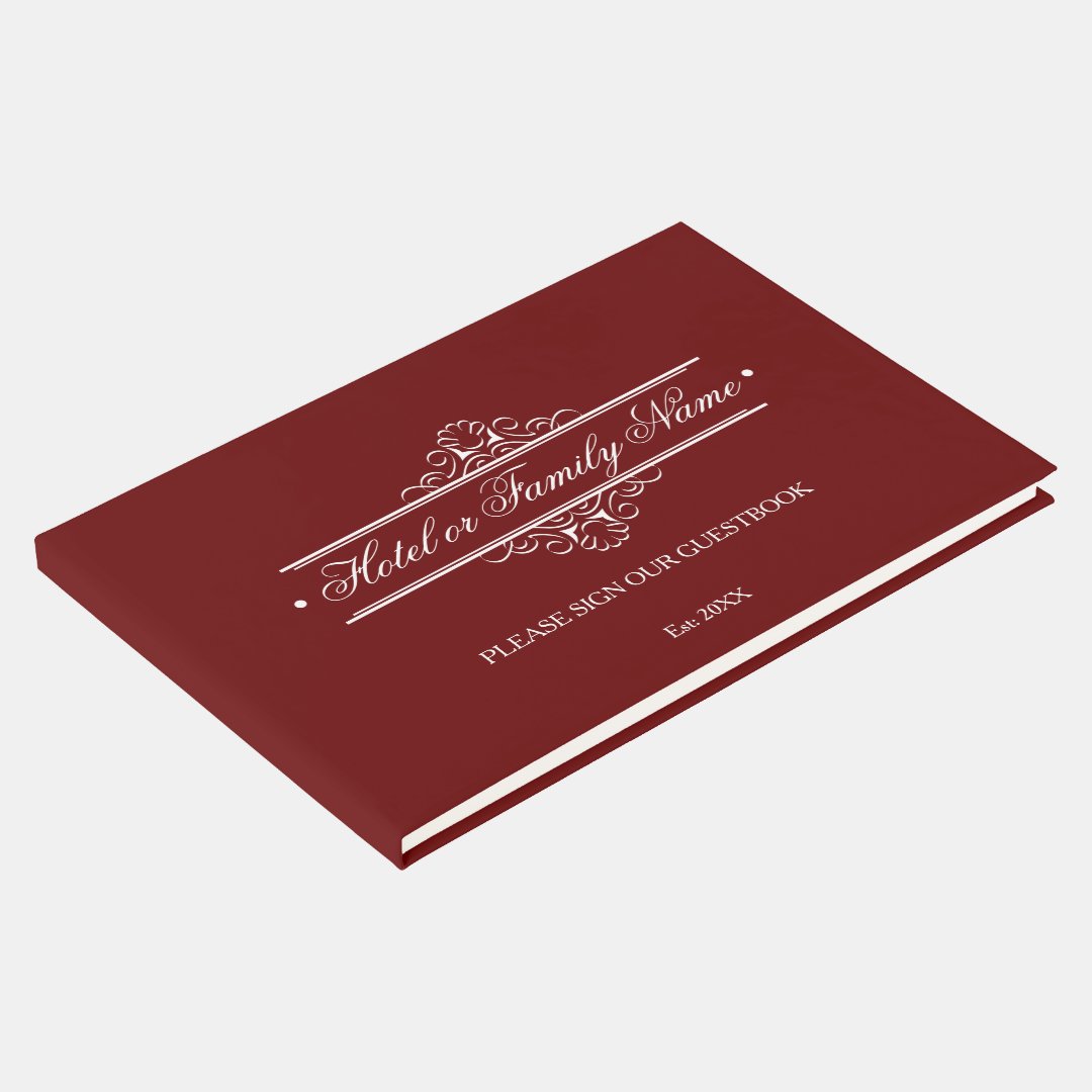 Elegant Deep Red Personalized Hotel Or Family Guest Book | Zazzle