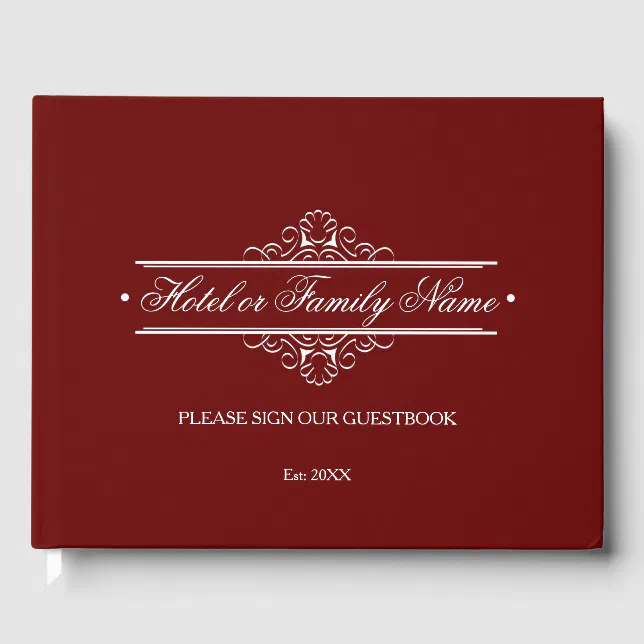 Elegant Deep Red Personalized Hotel Or Family Guest Book | Zazzle