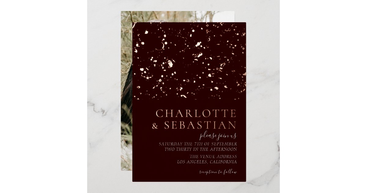 Elegant Deep Red Photo Wedding Personalized Foil Invitation | Zazzle