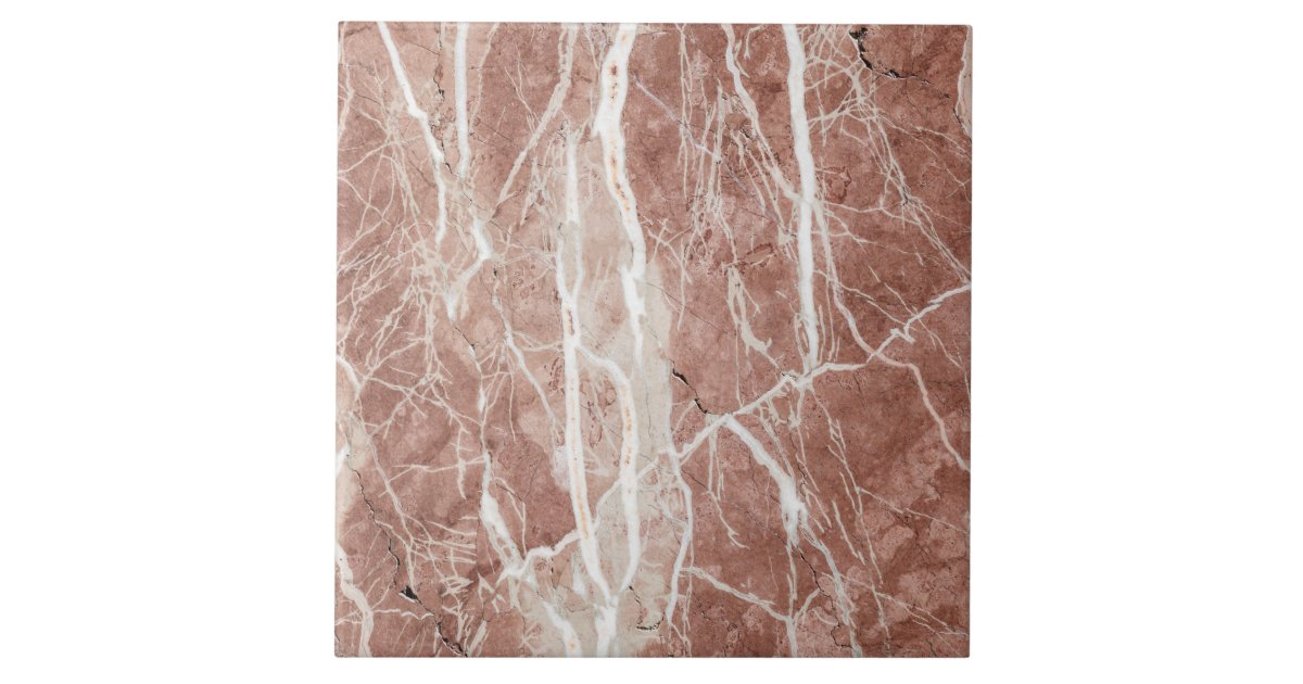 Elegant Deep Rose and White Marble Ceramic Tile | Zazzle